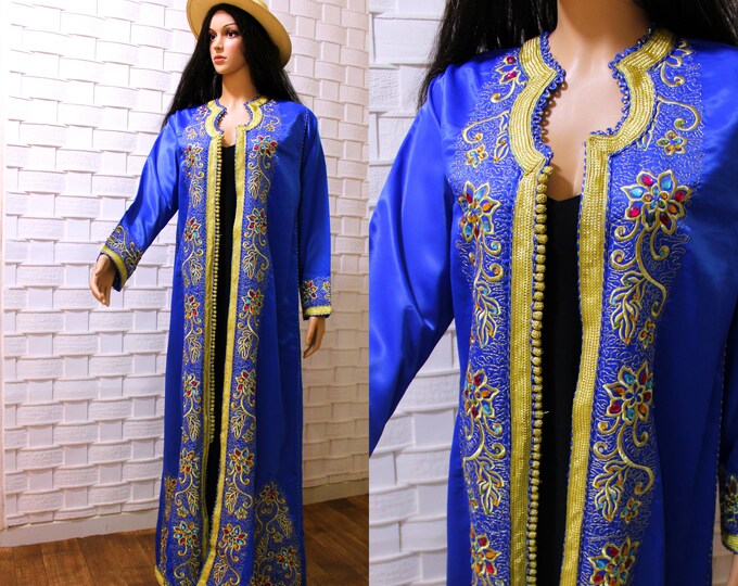 Moroccan Galabya Embroidered Kaftan, Dress Maxi, Boho Hippie, Long ...