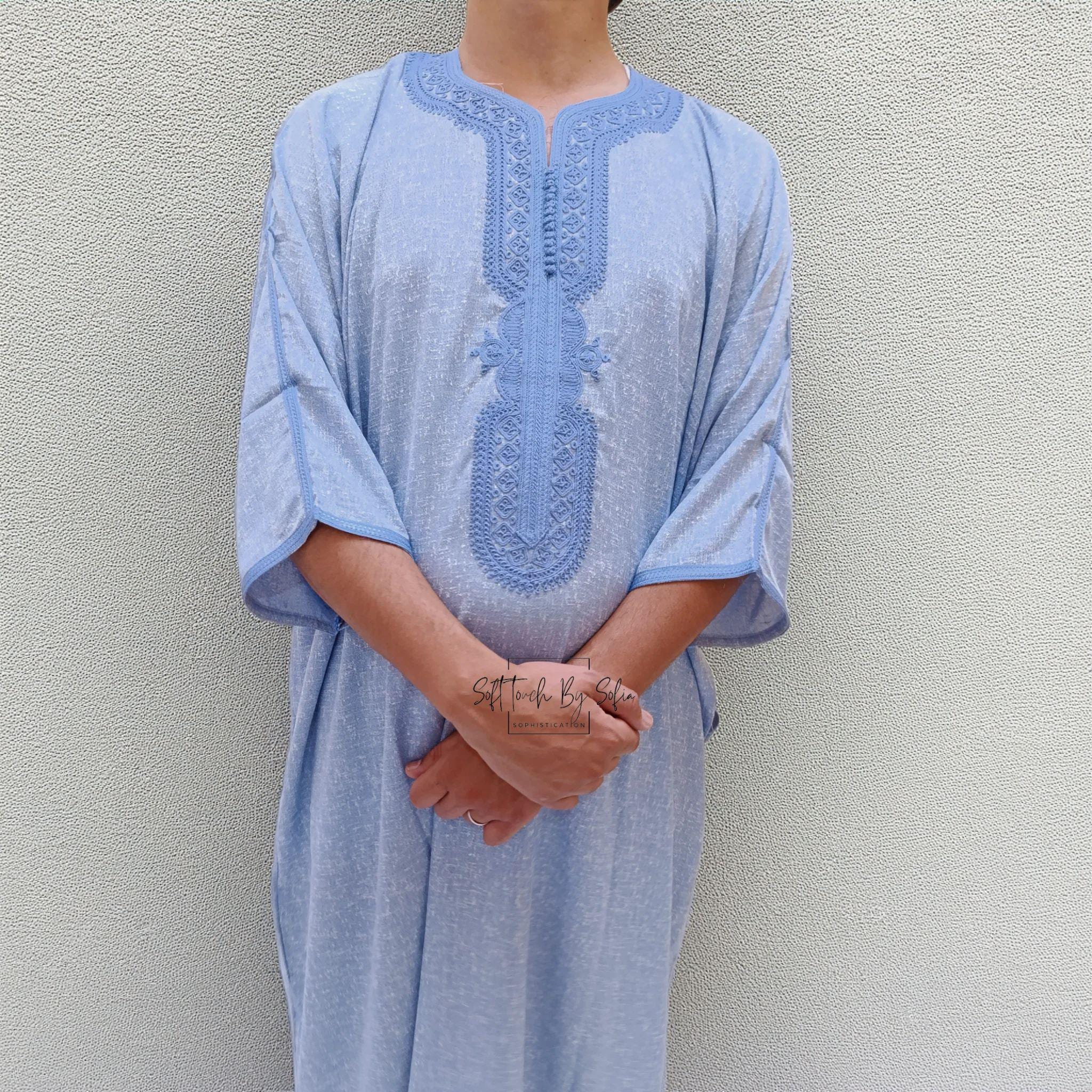 Moroccan Gandoura for Men - Linen Thobe, Traditional Islamic Clothing ...