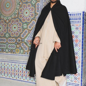 Hooded Winter Cloak , Selham, Black Cloak With Hood ,moroccan Burnous ...