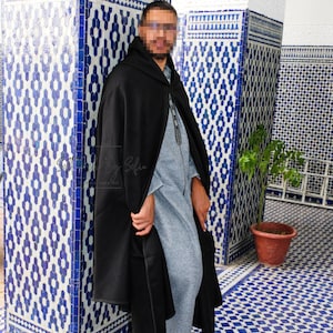 Hooded Winter Cloak , Selham, Black Cloak With Hood ,moroccan Burnous ...