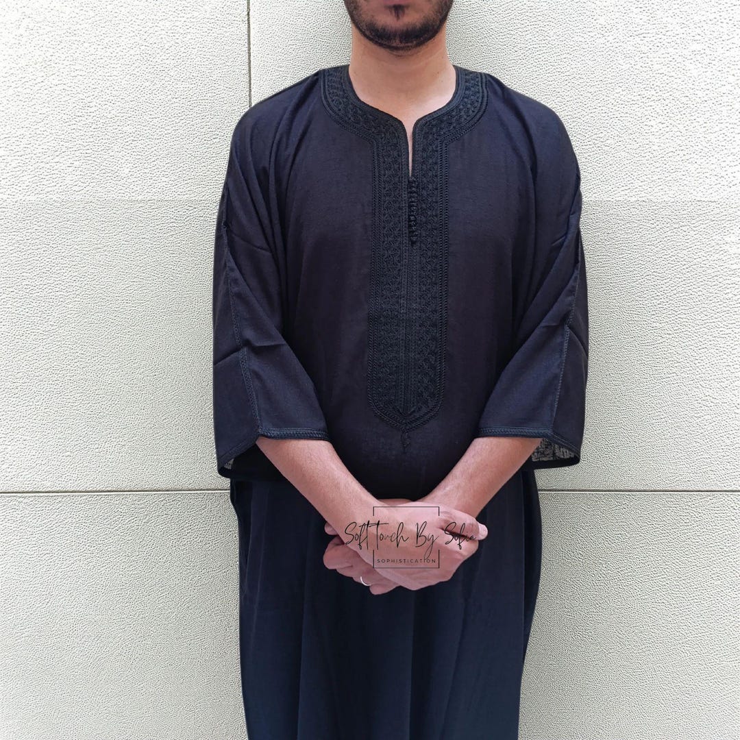 Moroccan Gandoura for Men - Linen Thobe, Traditional Islamic Clothing ...