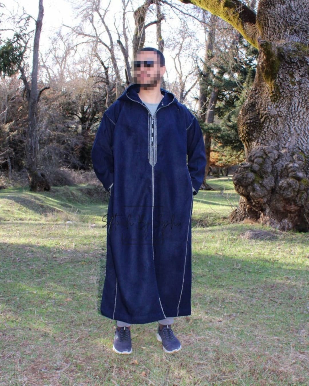 Winter Moroccan Thobe, Wool Djellaba Men , Hooded Thobe-navy BLUE - Etsy