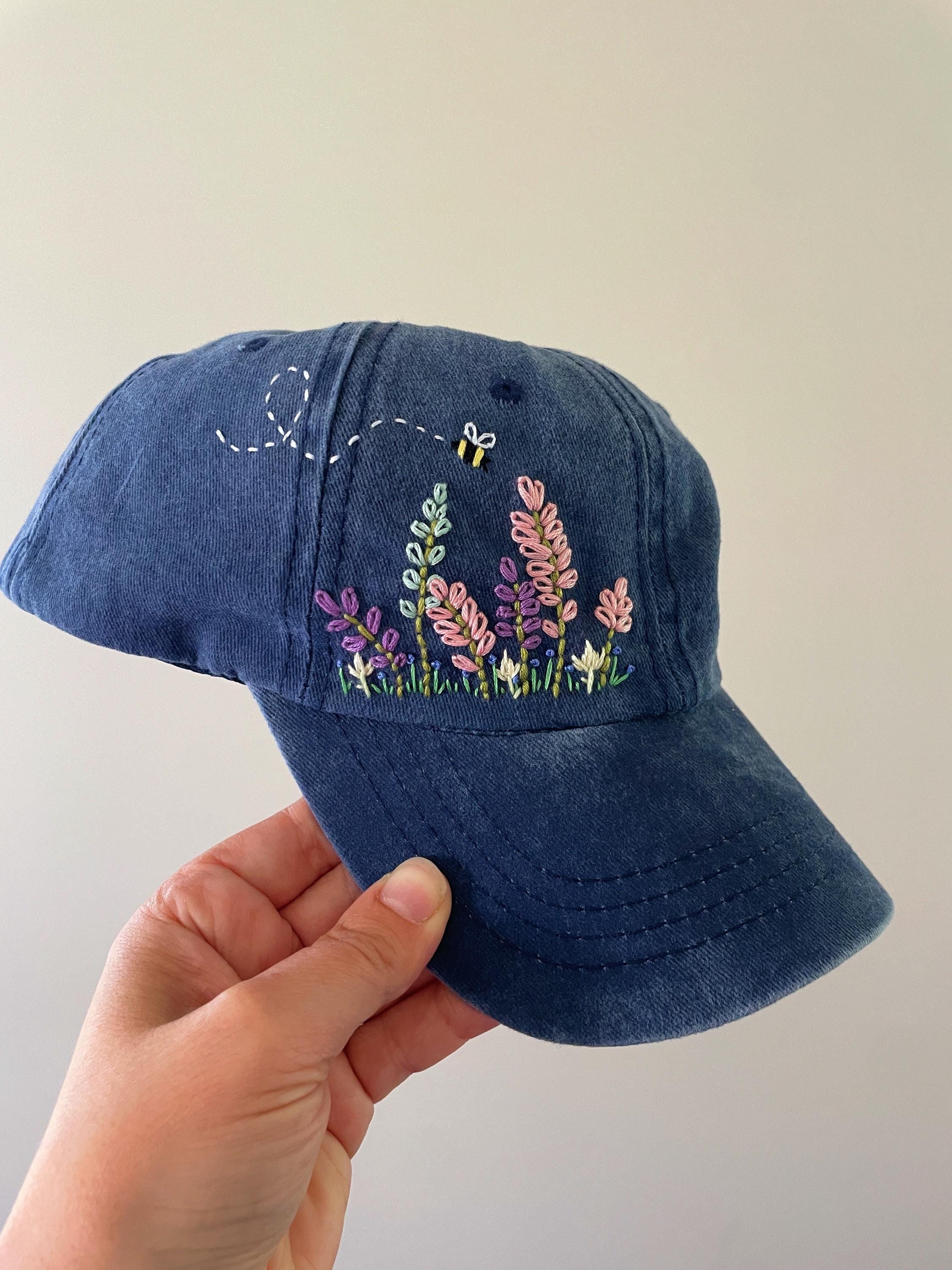Hand Embroidered Baseball Hat, Bee Hat, Floral Hat - Etsy