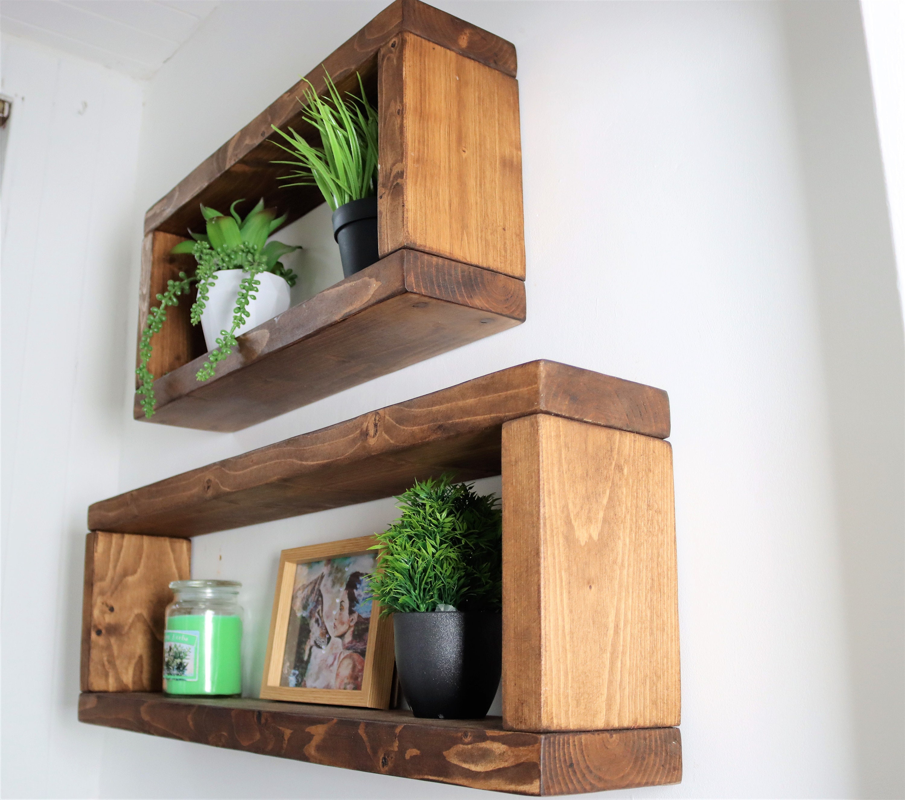 Floating Rustic Wall Cube or Bedside Cabinet Table, Display Unit Wood ...