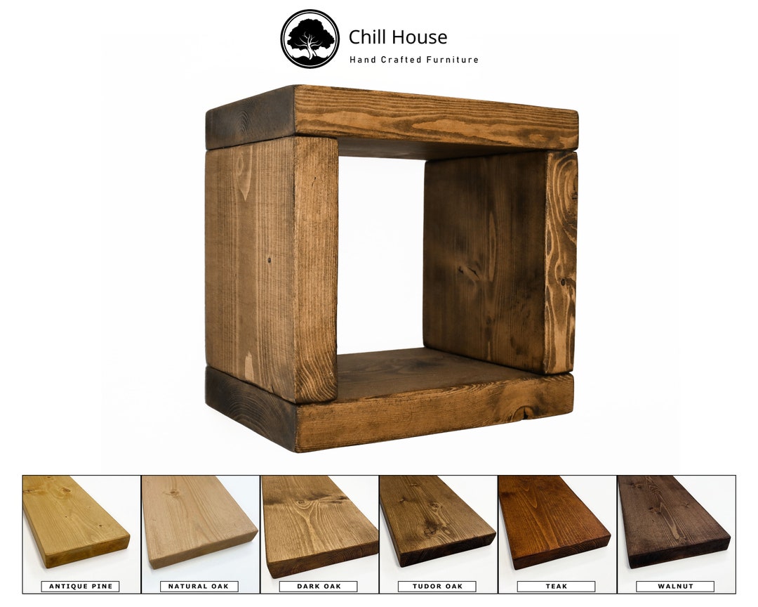Floating Rustic Wall Cube or Bedside Cabinet Table, Display Unit Wood ...