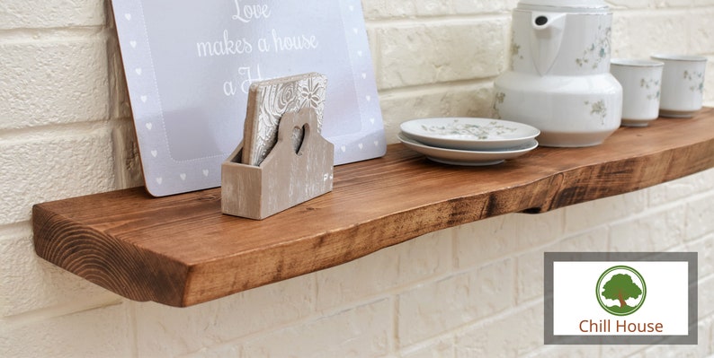 Live Edge Rustic Floating Shelf Made From Solid Wood, Chunky Old Slab ...
