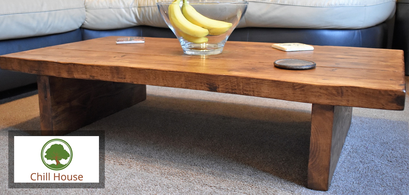 Waney / Live Edge Coffee Table Rustic Tudor Oak Solid Wood Chunky Low ...