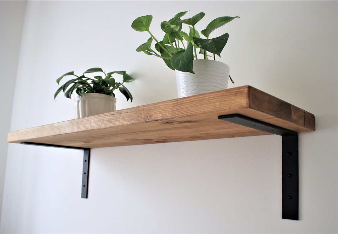 Flat Rustic Industrial Style Shelf Made From Solid Wood With Steel ...
