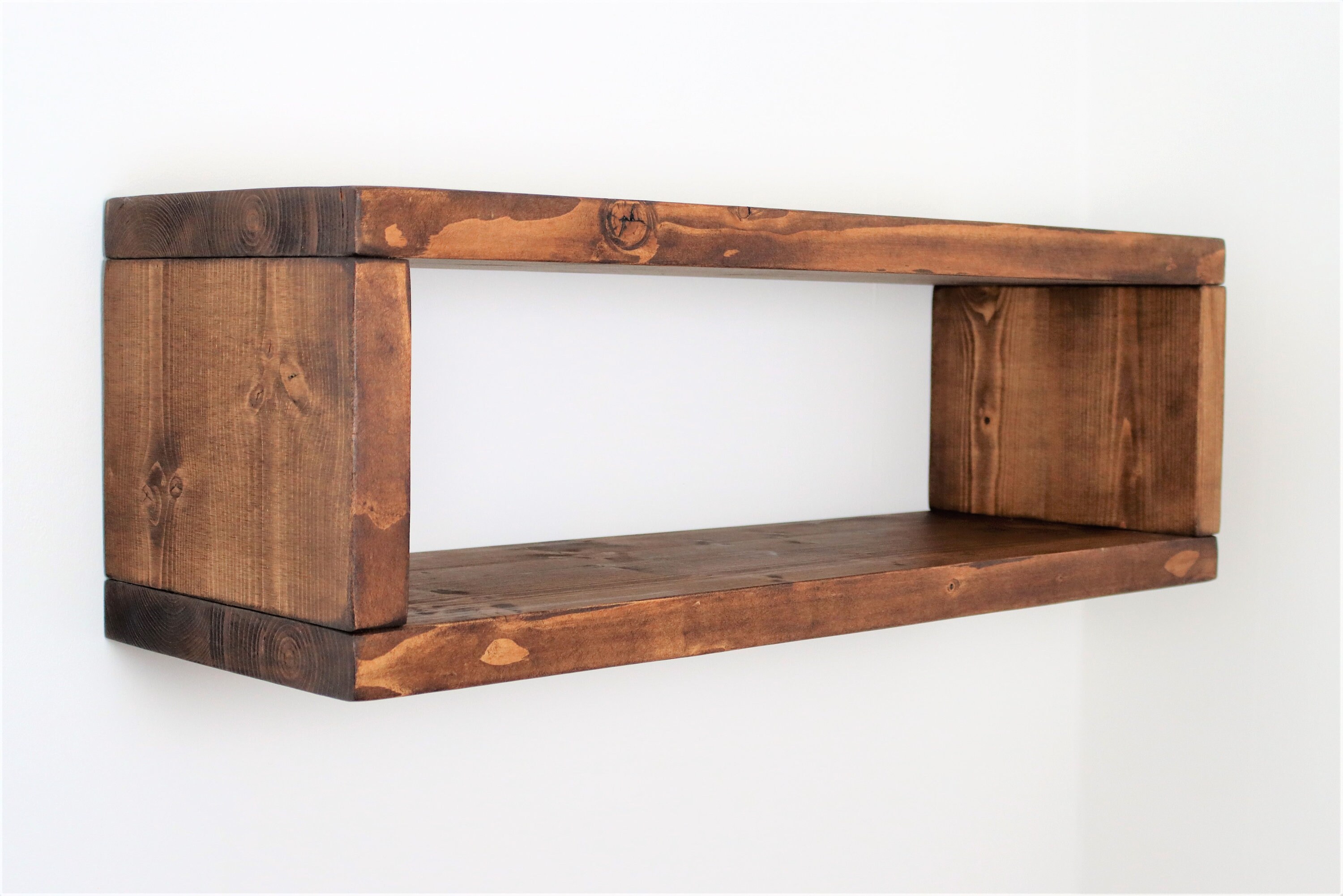 Floating Rustic Wall Cube or Bedside Cabinet Table, Display Unit Wood ...