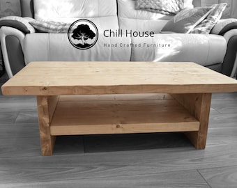 Waney / Live Edge Coffee Table Rustic Tudor Oak Solid Wood Chunky Low ...
