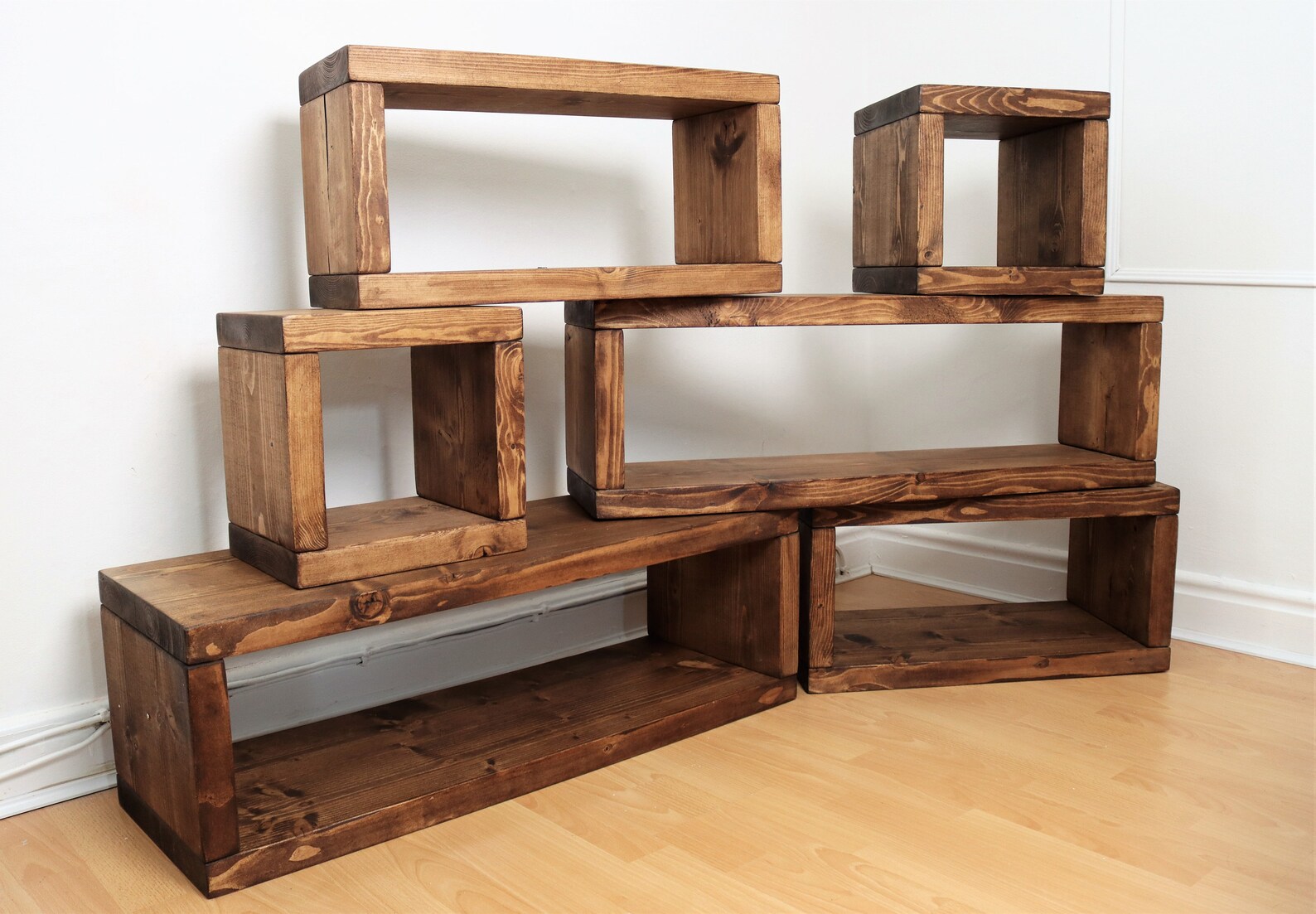 Floating Rustic Wall Cube or Bedside Cabinet Table, Display Unit Wood ...