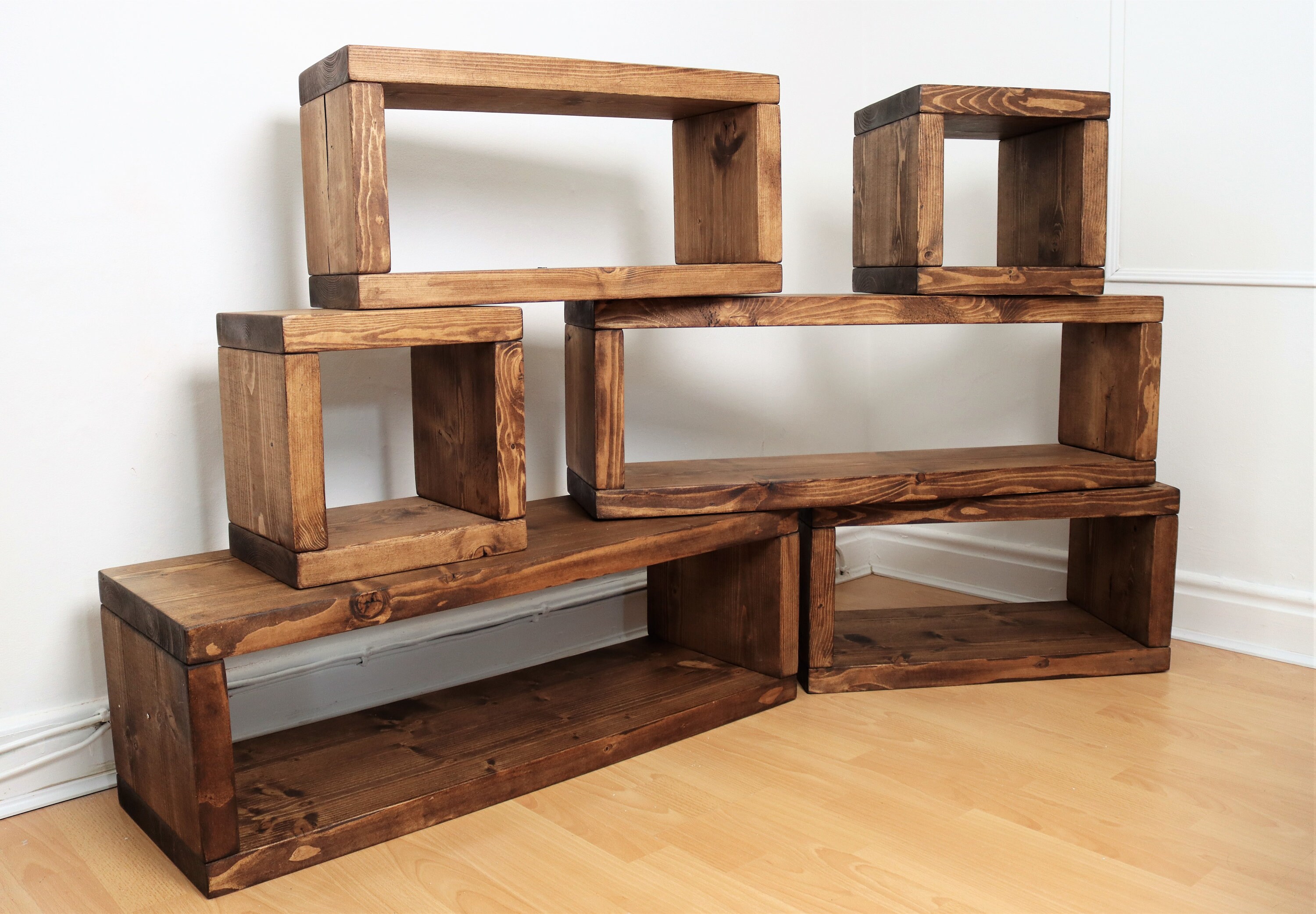 Floating Rustic Wall Cube or Bedside Cabinet Table, Display Unit Wood ...
