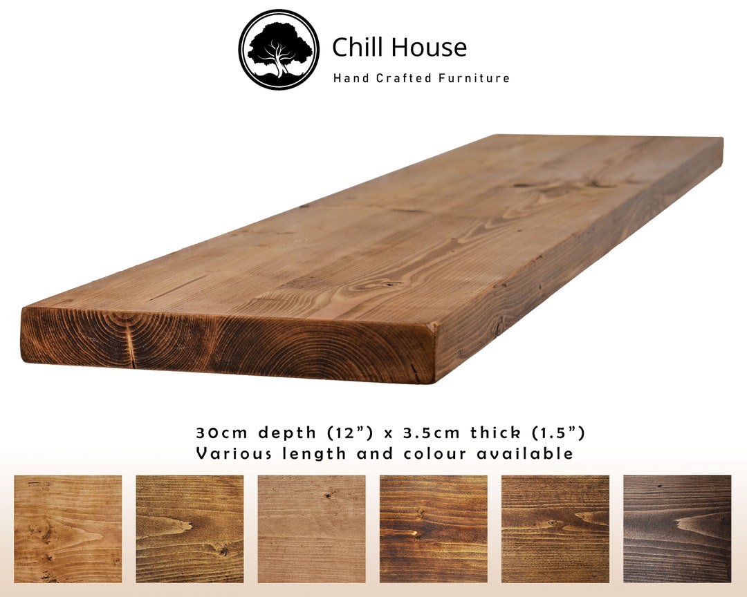 Rustic Floating Shelf Solid Wood Chunky Handmade With Brackets 12x1.5 ...