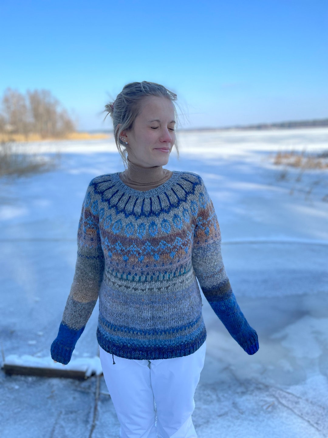Colorful Faire Isle Sweater Women Icelandic Style Sweater-blue ...