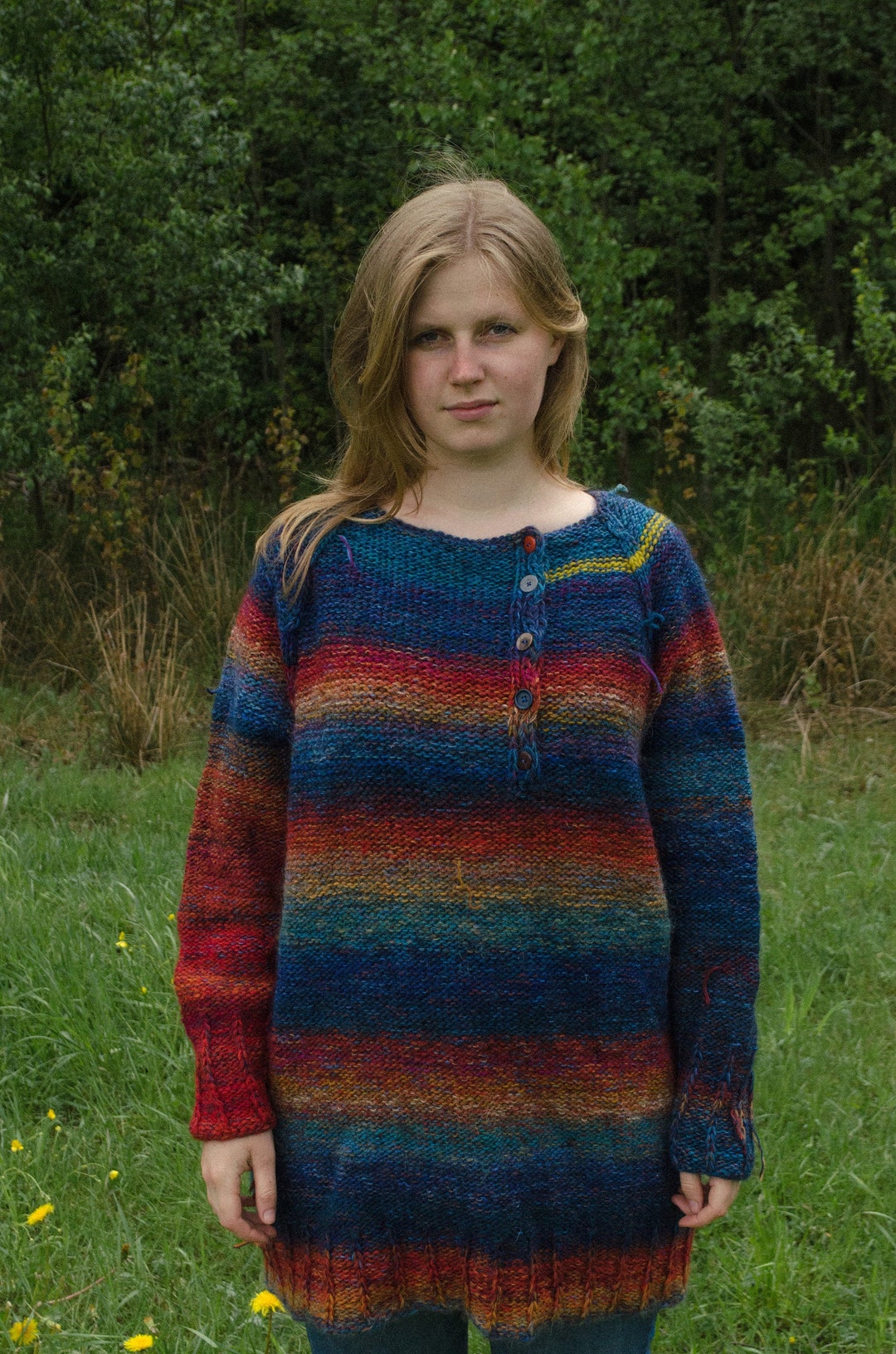 Hand Knitted Colourful Sweater Natural Wool Oversize Sweater ...