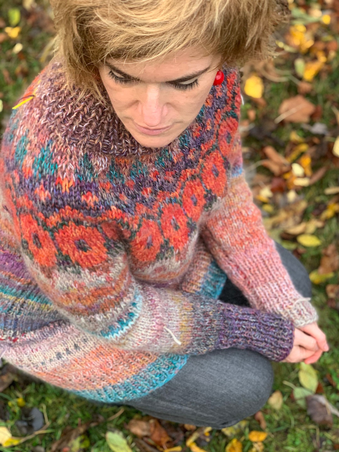 Colorful Fair Isle Sweater Women Icelandic Style Sweater Orange ...