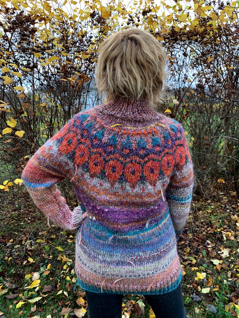 Colorful Fair Isle Sweater Women Icelandic Style Sweater Orange ...