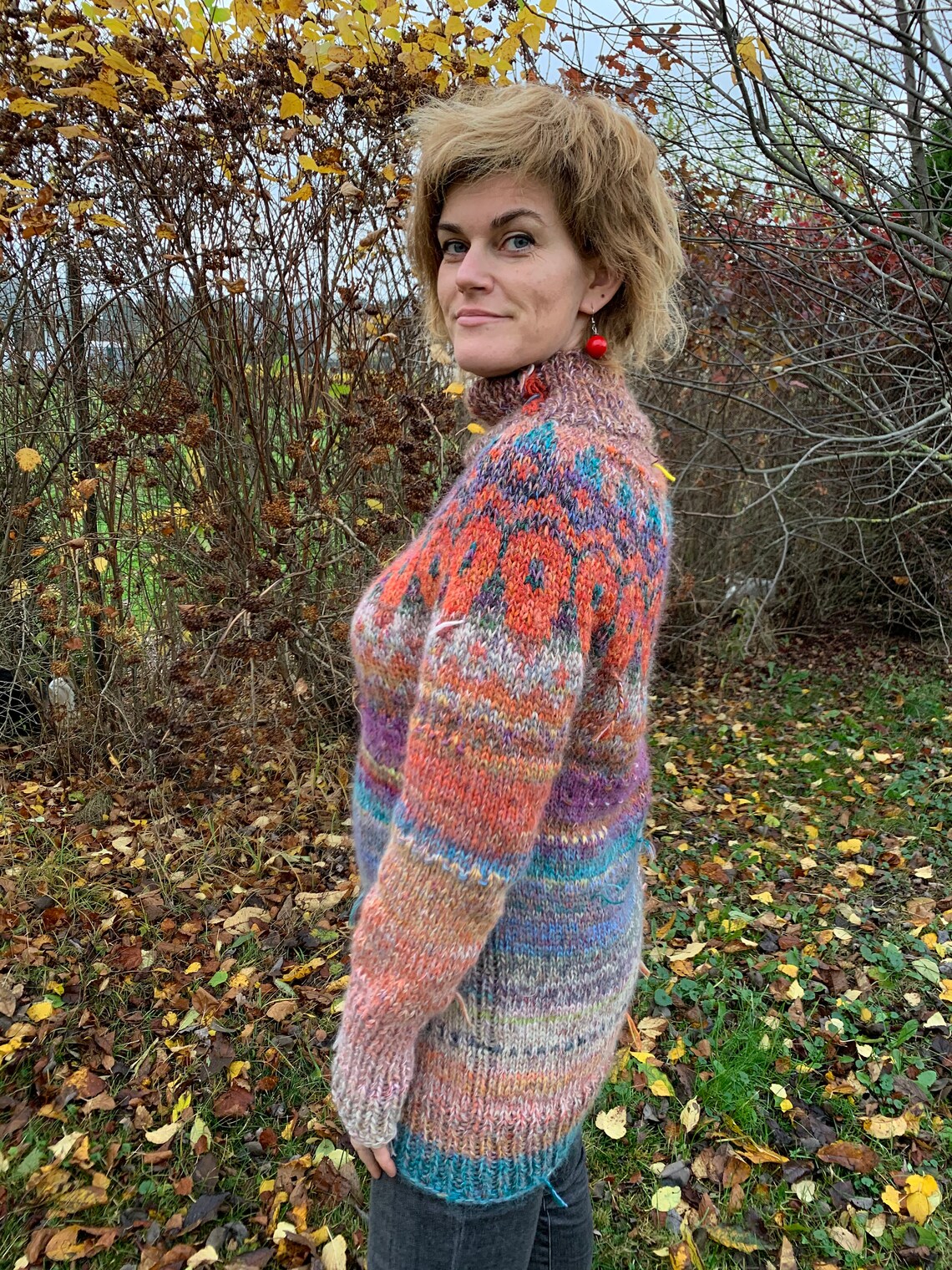 Colorful Fair Isle Sweater Women Icelandic Style Sweater Orange ...