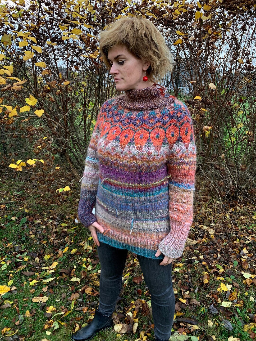 Colorful Fair Isle Sweater Women Icelandic Style Sweater Orange ...