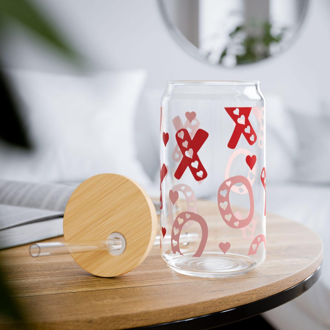 Valentines Day XOXO Pattern Sipper Glass | 16oz - Etsy
