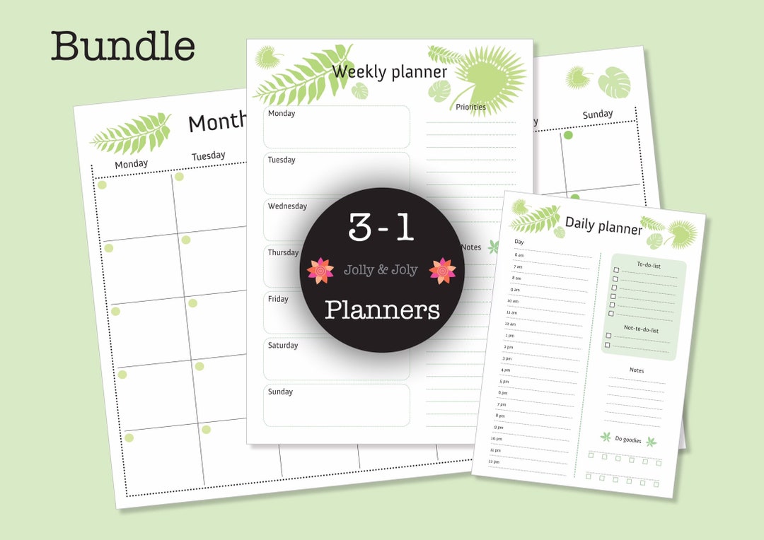 A3 A4 A5 Planner Bundle, Botanical Planner, Instant Download, Printable ...