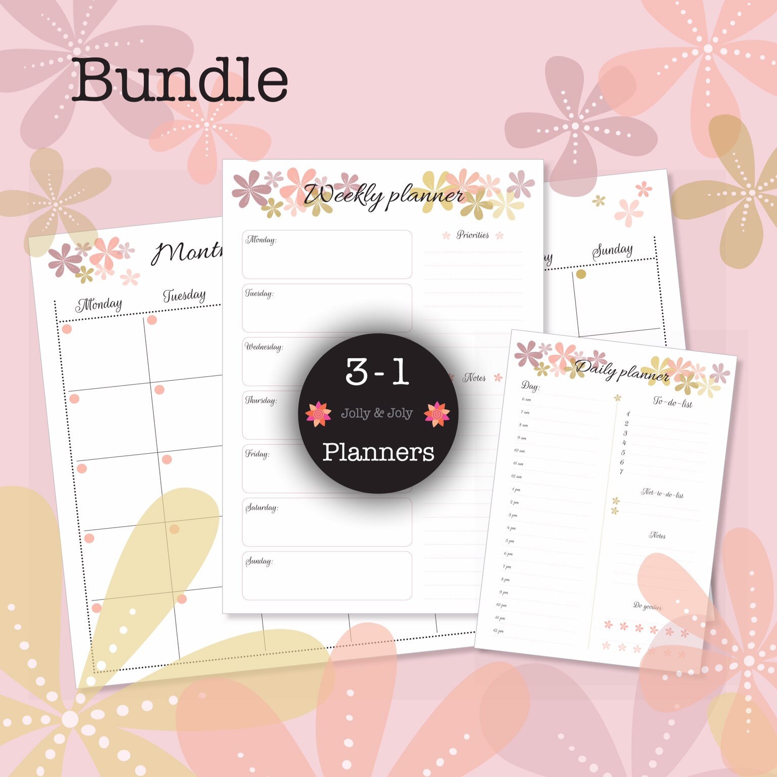 Bundle Printable Planners in Floral Style Monthly Daily and Weekly ...
