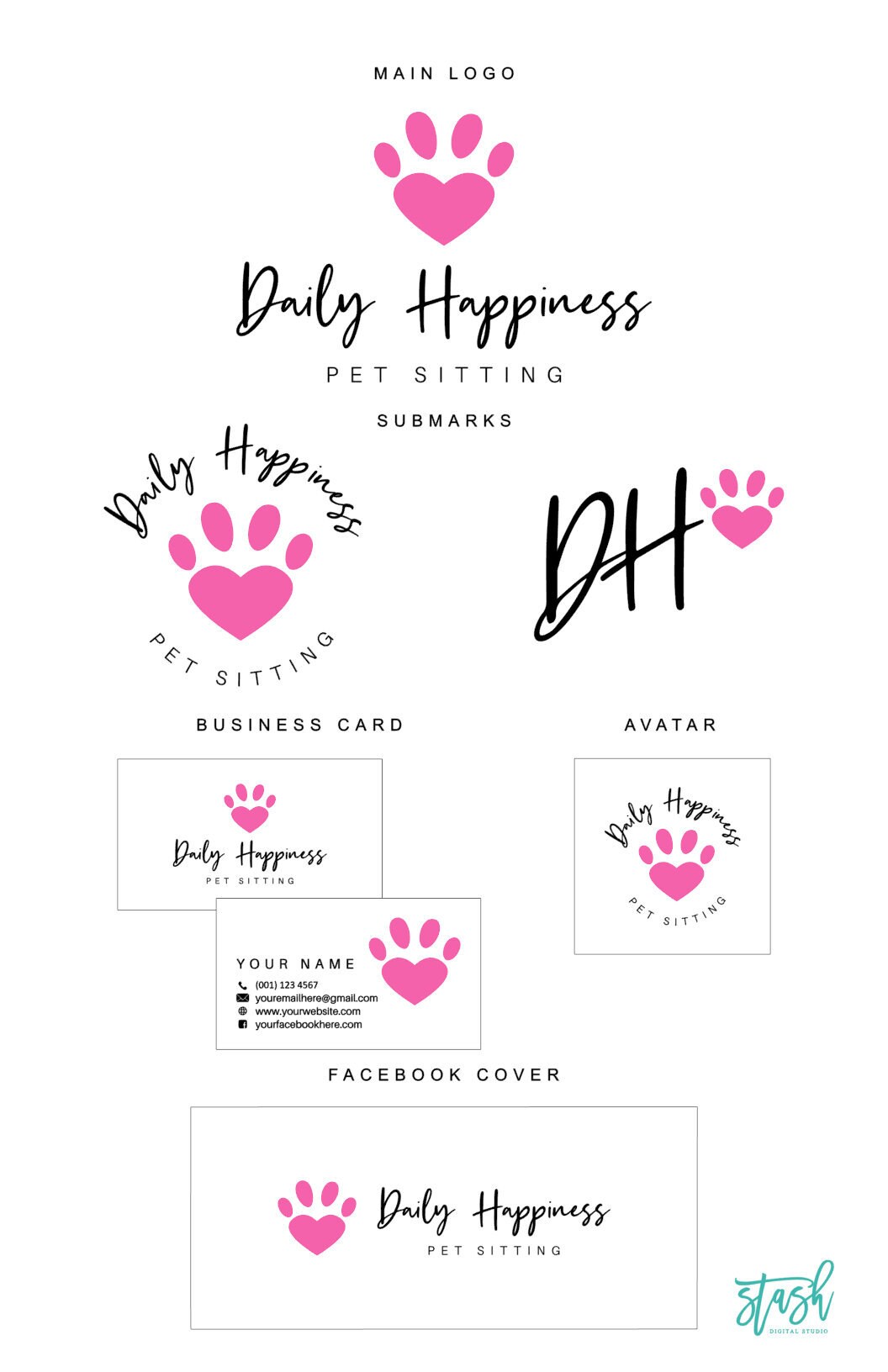 Dog Logo Design Pet Logo Pink Paw Logo Design Paw Logo - Etsy