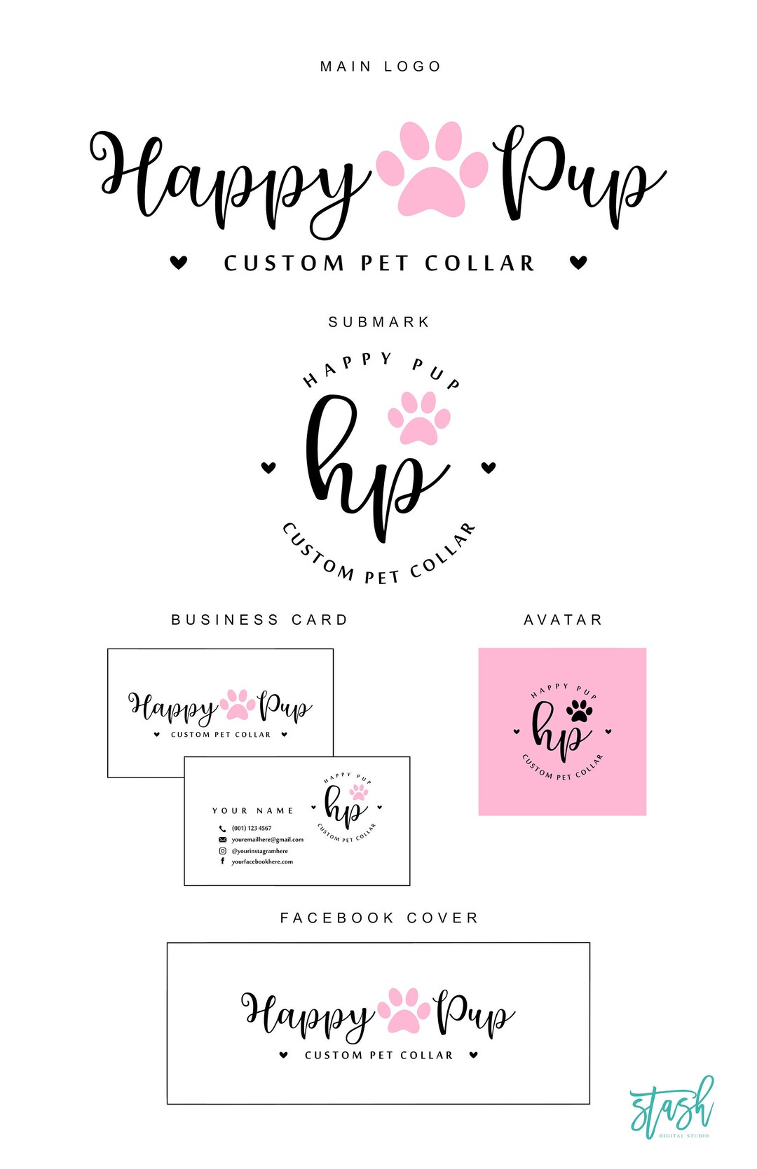 Dog Paw Logo Design - Pet Logo - Pink Paw Logo Design - Paw Logo - Paw ...