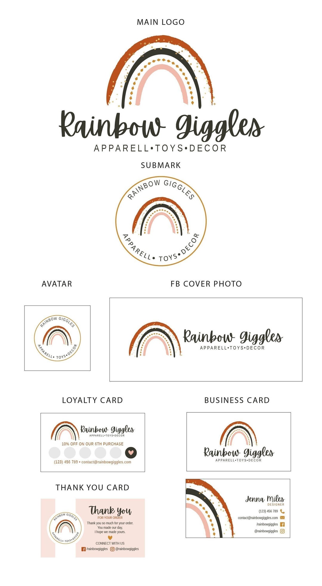 Rainbow Logo Boho Rainbow Logo Baby Boutique Logo Rainbow Branding Kit ...