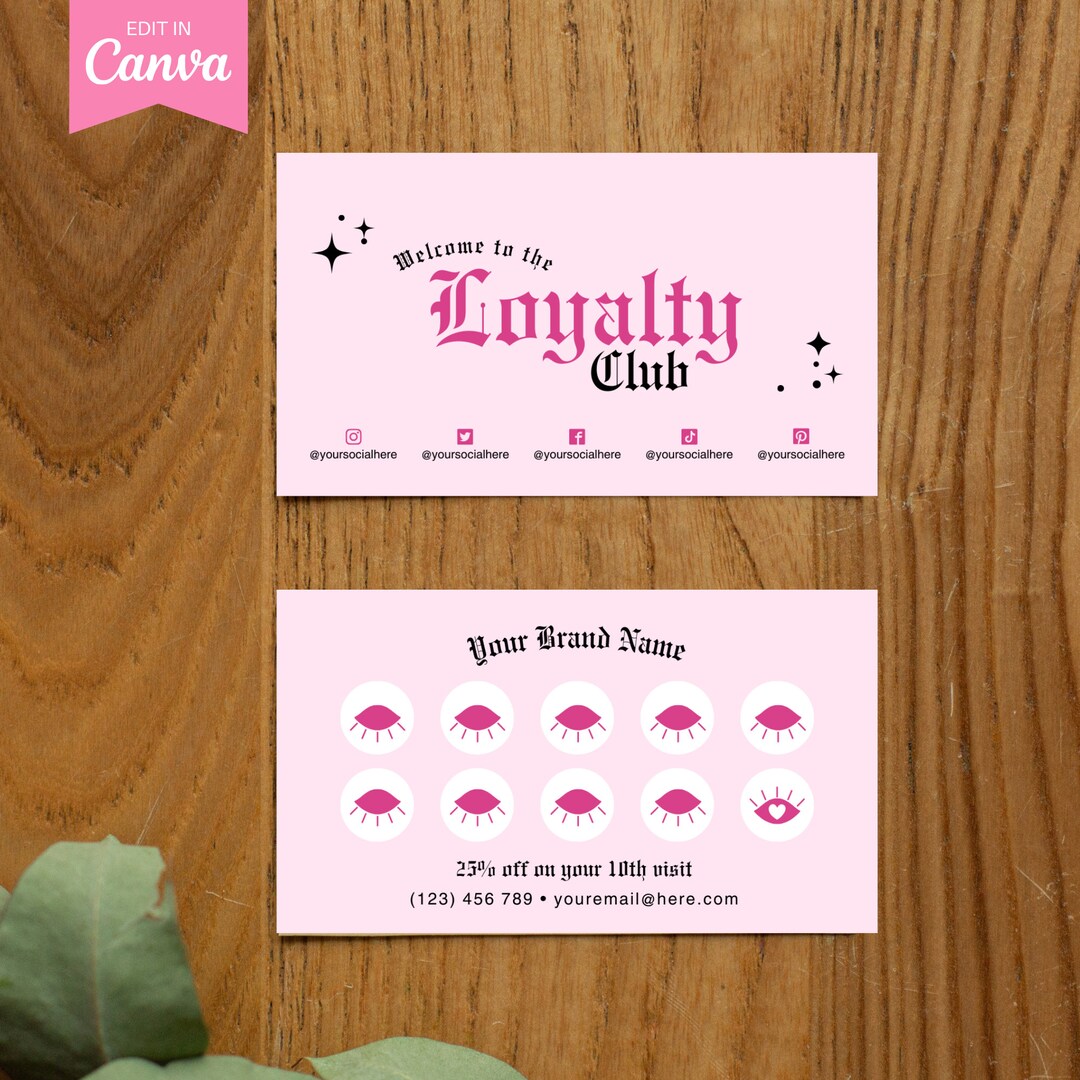 Loyalty Card Template for Lash Tech - Pink Retro Loyalty Card - Loyalty ...