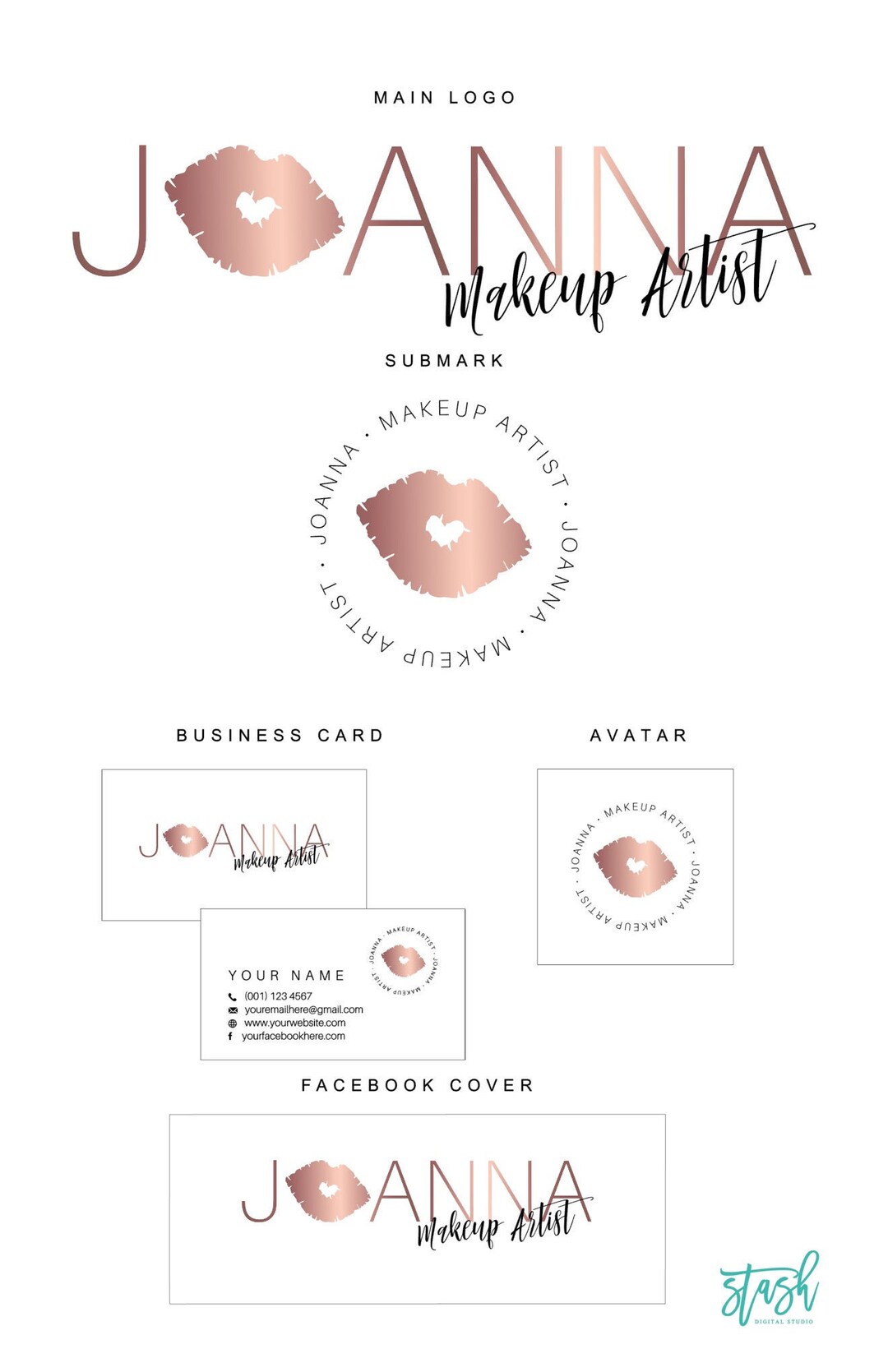 Lips Logo Lips Logo Designs Rose Gold Lips Logo Makeup Artist Logo - Etsy