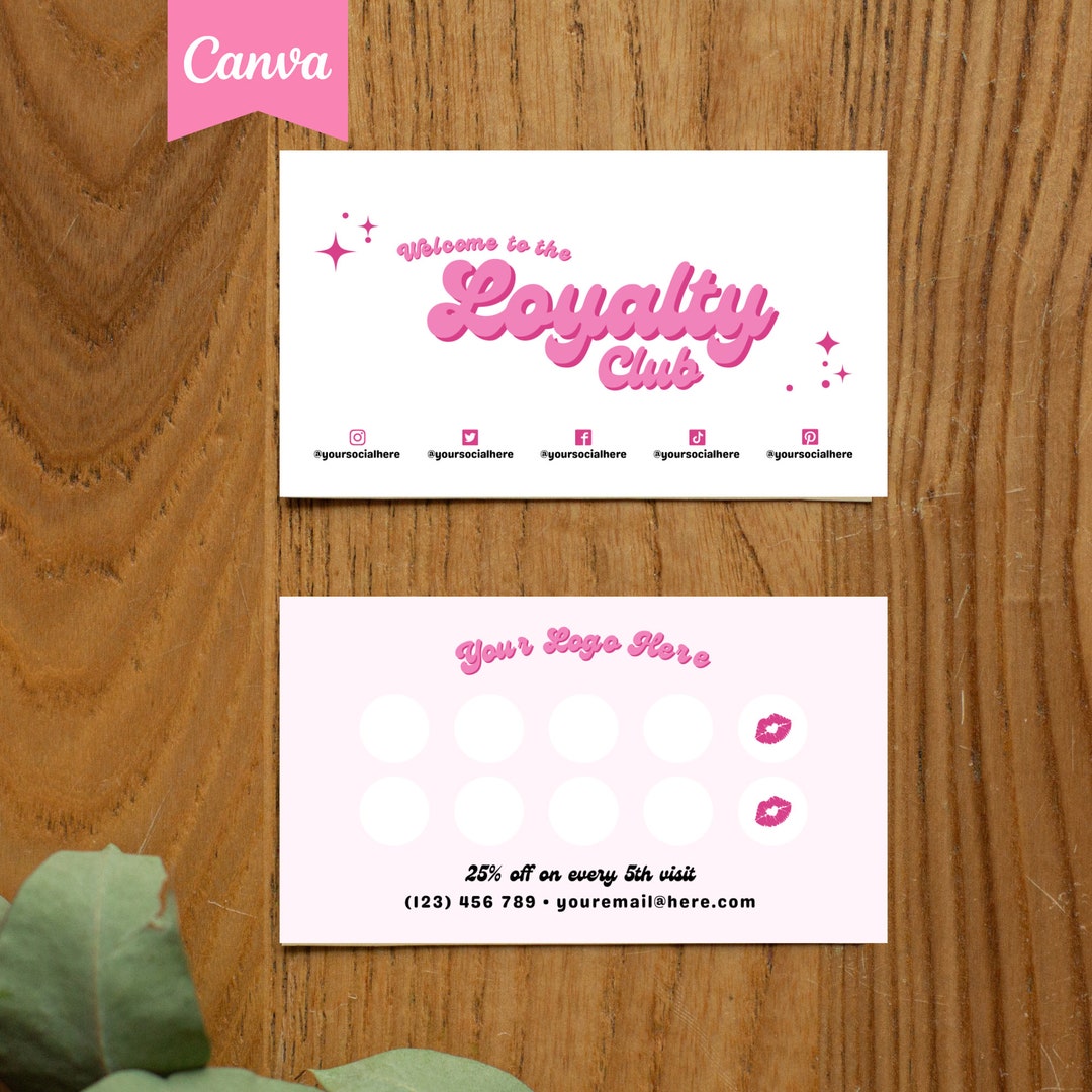 Loyalty Card Template - Pink Retro Loyalty Card - Loyalty Card Made in ...