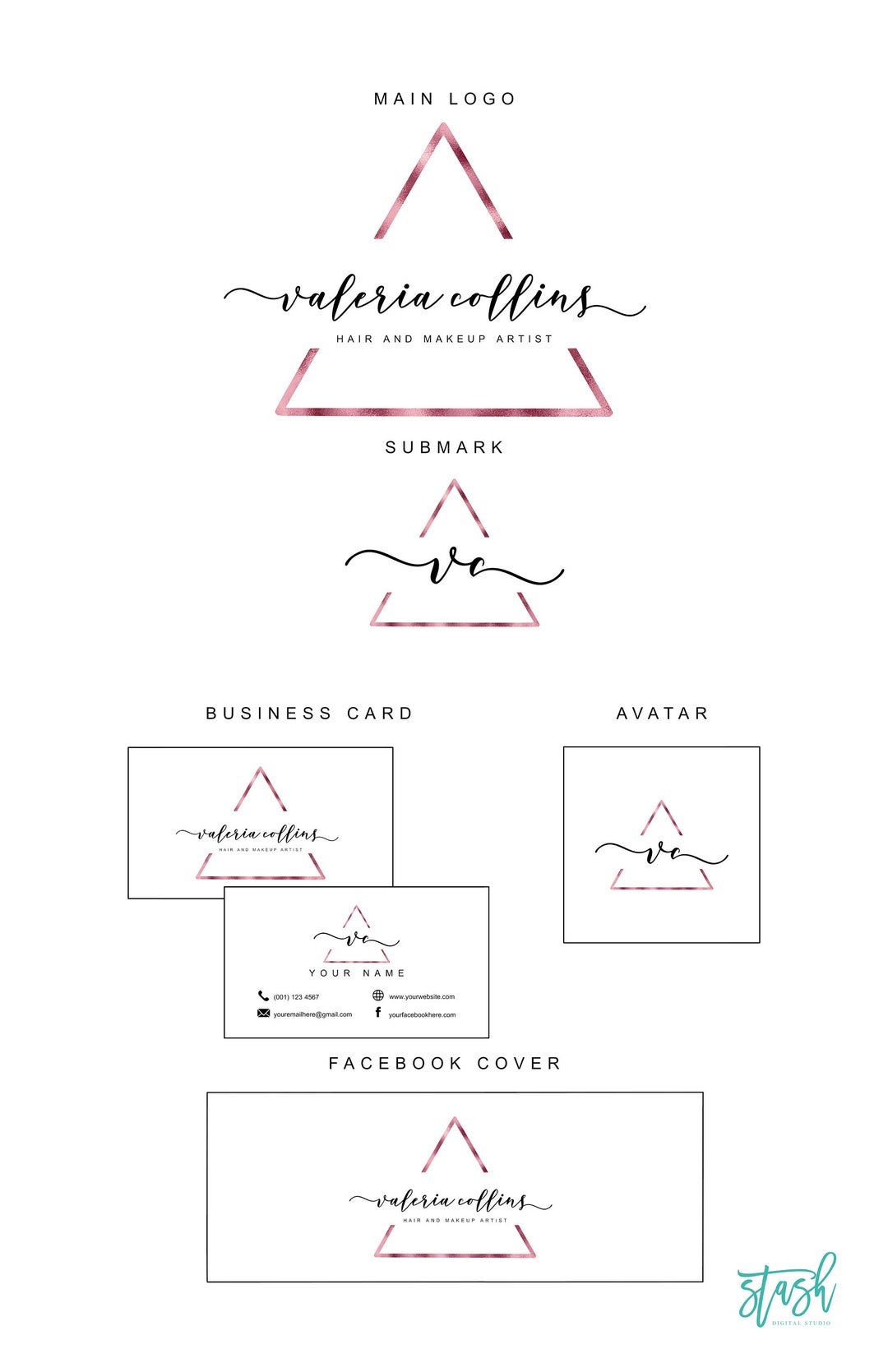 Triangle Logo Feminine Logo Geometric Logo Design Beauty Logo Makeup ...