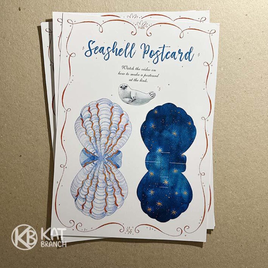 Seal in Seashell Popup Card: DIY Printable Birthday Card (PDF) - Etsy