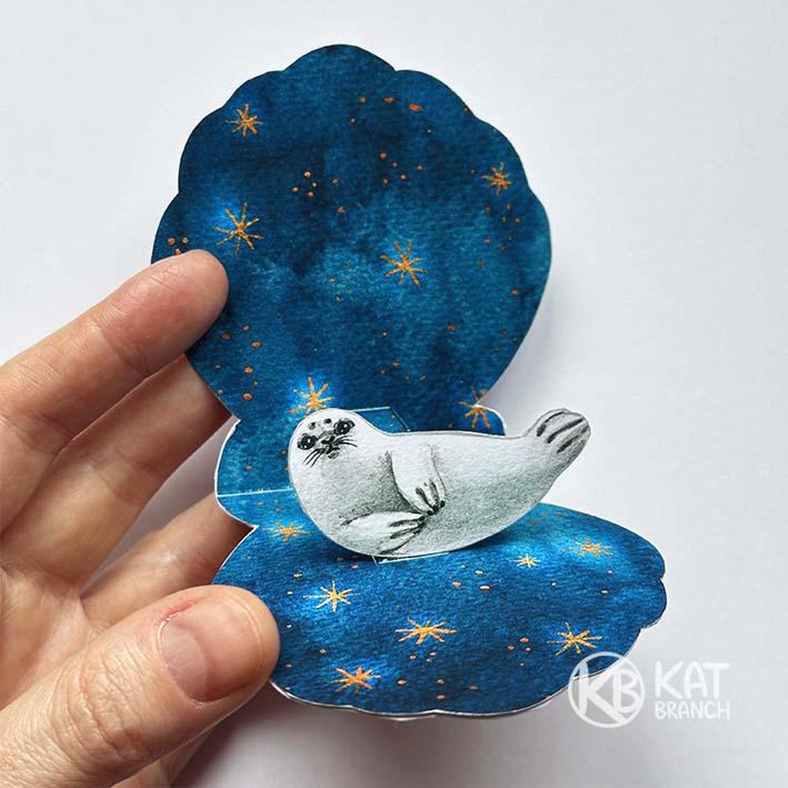 Seal in Seashell Popup Card: DIY Printable Birthday Card (PDF) - Etsy