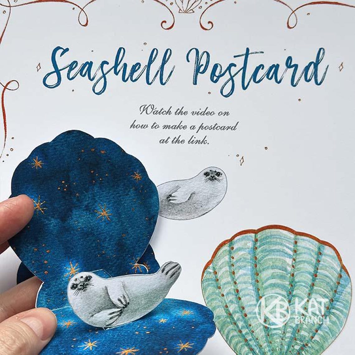 Seal in Seashell Popup Card: DIY Printable Birthday Card (PDF) - Etsy
