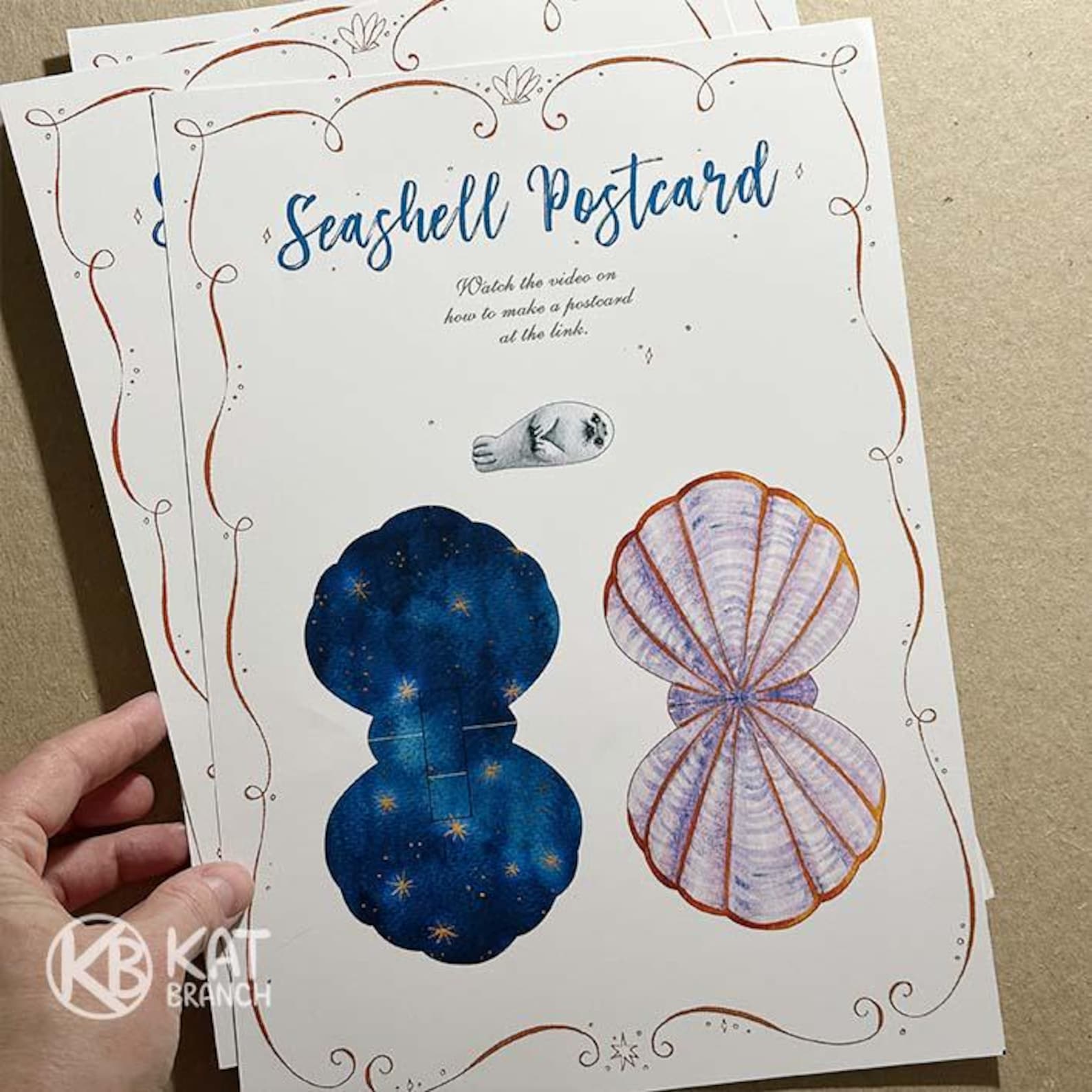 Seal in Seashell Popup Card: DIY Printable Birthday Card (PDF) - Etsy
