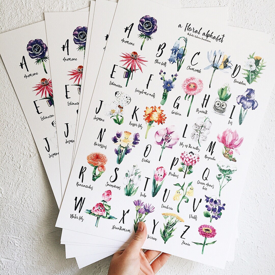 Watercolor Floral Alphabet Poster: ABC Nursery Wall Art (digital ...