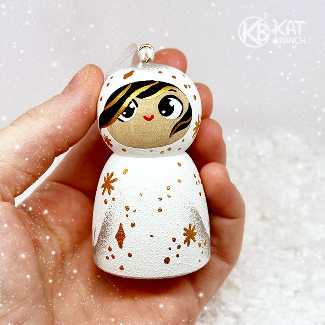 Small Wooden Peg Doll Selkie-seal. Wooden Christmas Tree Decoration ...