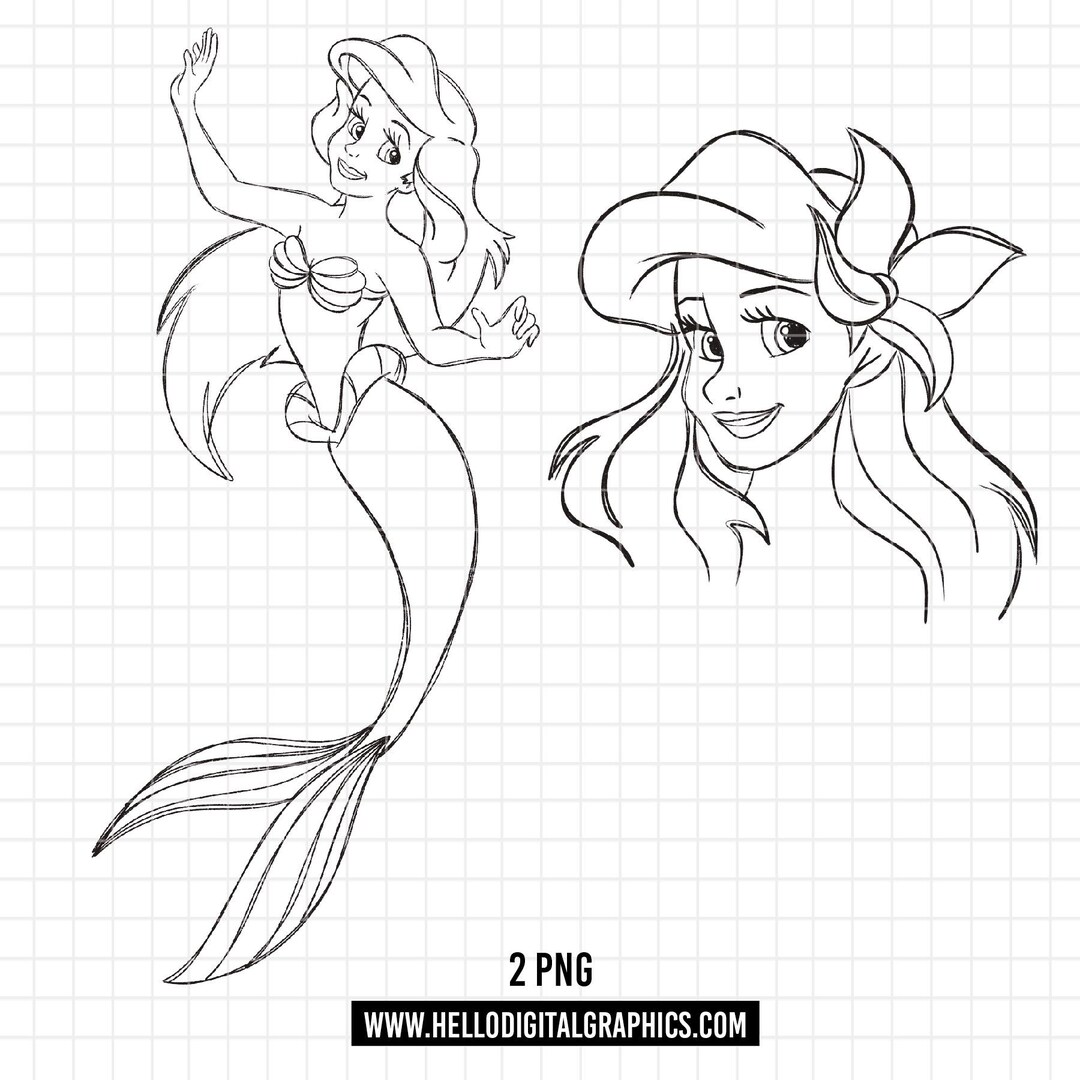 1684 - Disneyy Princess Little Mermaid Sketch Pack Bundle PNG - Little ...