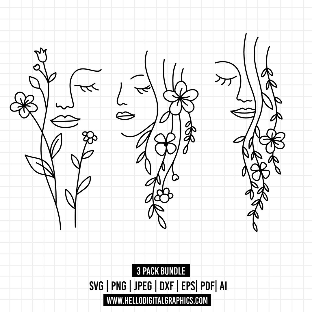 1358 - Woman Doodle Lineart Pack Bundle Svg, PNG, Eps - Girl Doodle ...