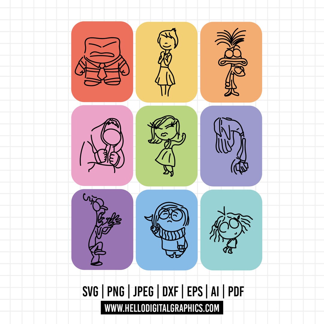 1457 Personajes en figuras Inside Out 2 SVG, EPS, PNG ansiedad hastío ...