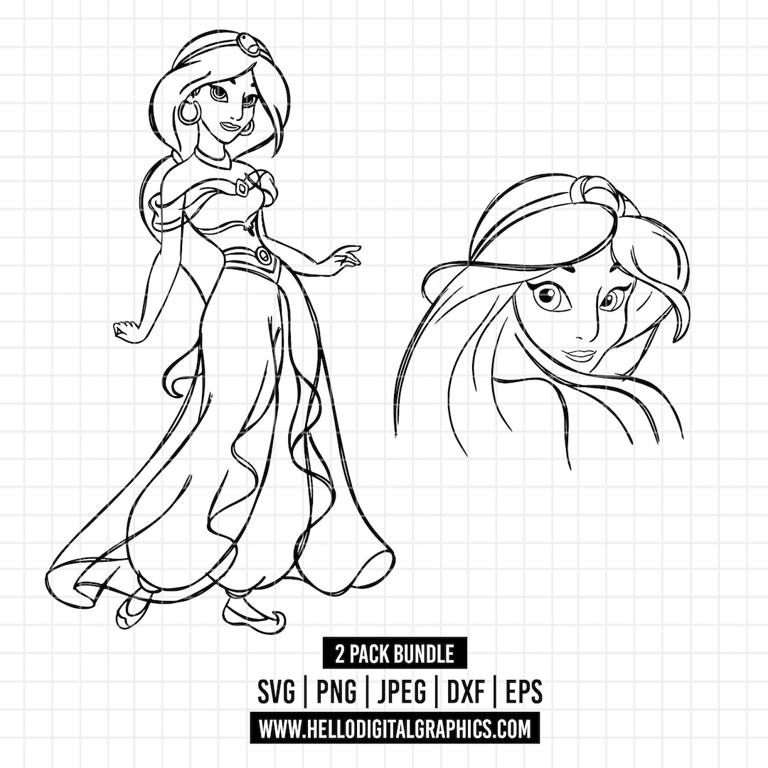 1689 - Disneyy Princess Jazmin Sketch Pack Bundle SVG, EPS,PNG - Jazmin ...