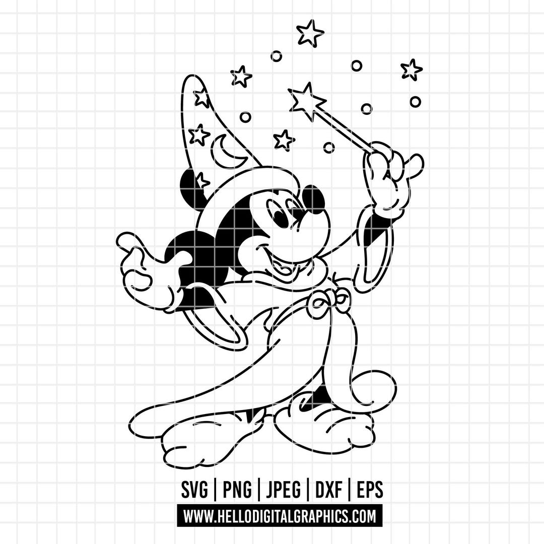 3930 - Mickeyy Fantasy Sorcerer Line Art Svg, Png, Eps, Jpeg, Dxf ...