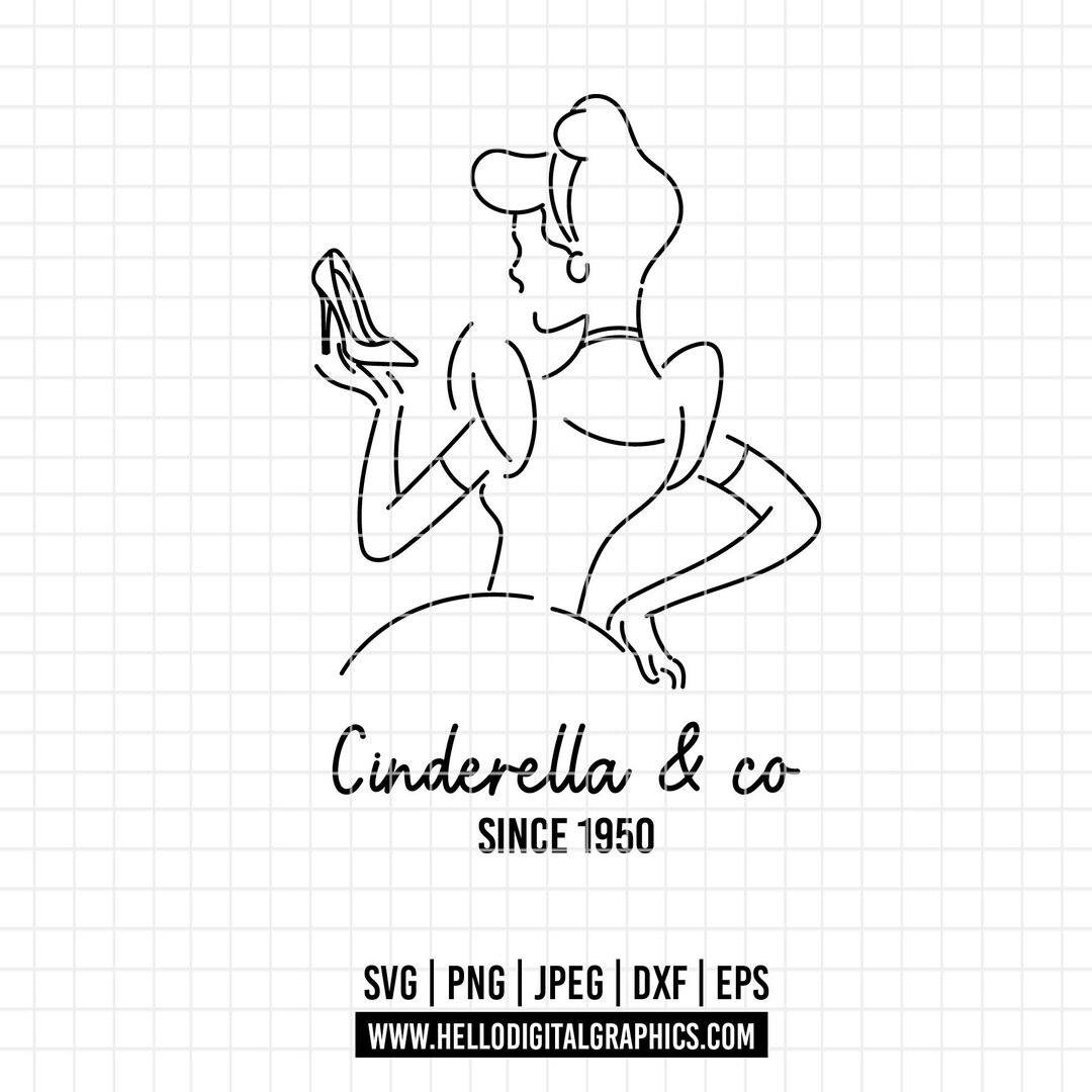 68 - Princess Cinderella Outlne SVG, EPS, PNG - Disneyy Cinderella ...