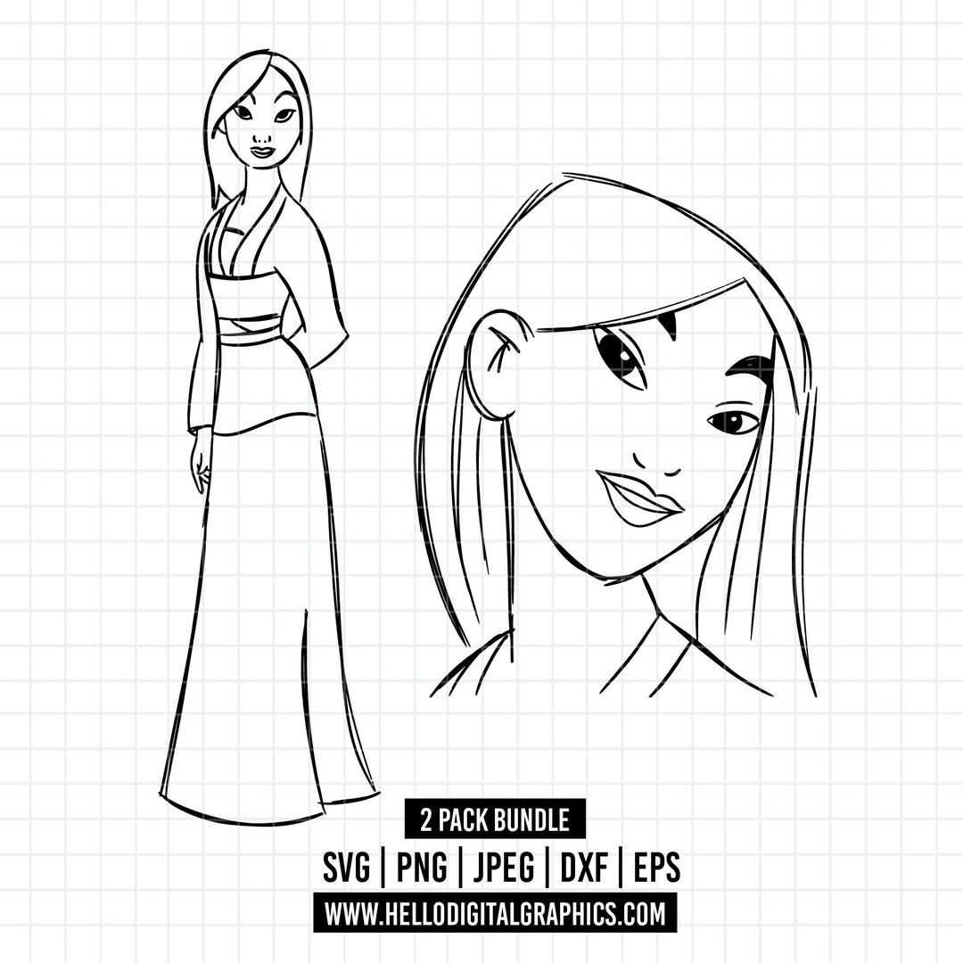 1699 Disneyy Princess Mulan Sketch Pack Bundle SVG, EPS,PNG Mulan ...
