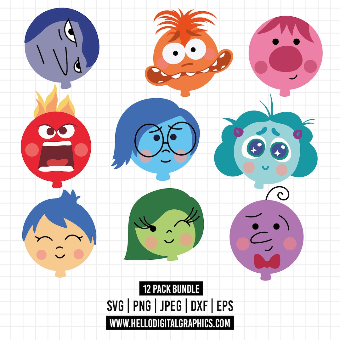 1533 - Characters Inside Out 2 Kawai in Ballon Pack Bundle SVG, EPS ...