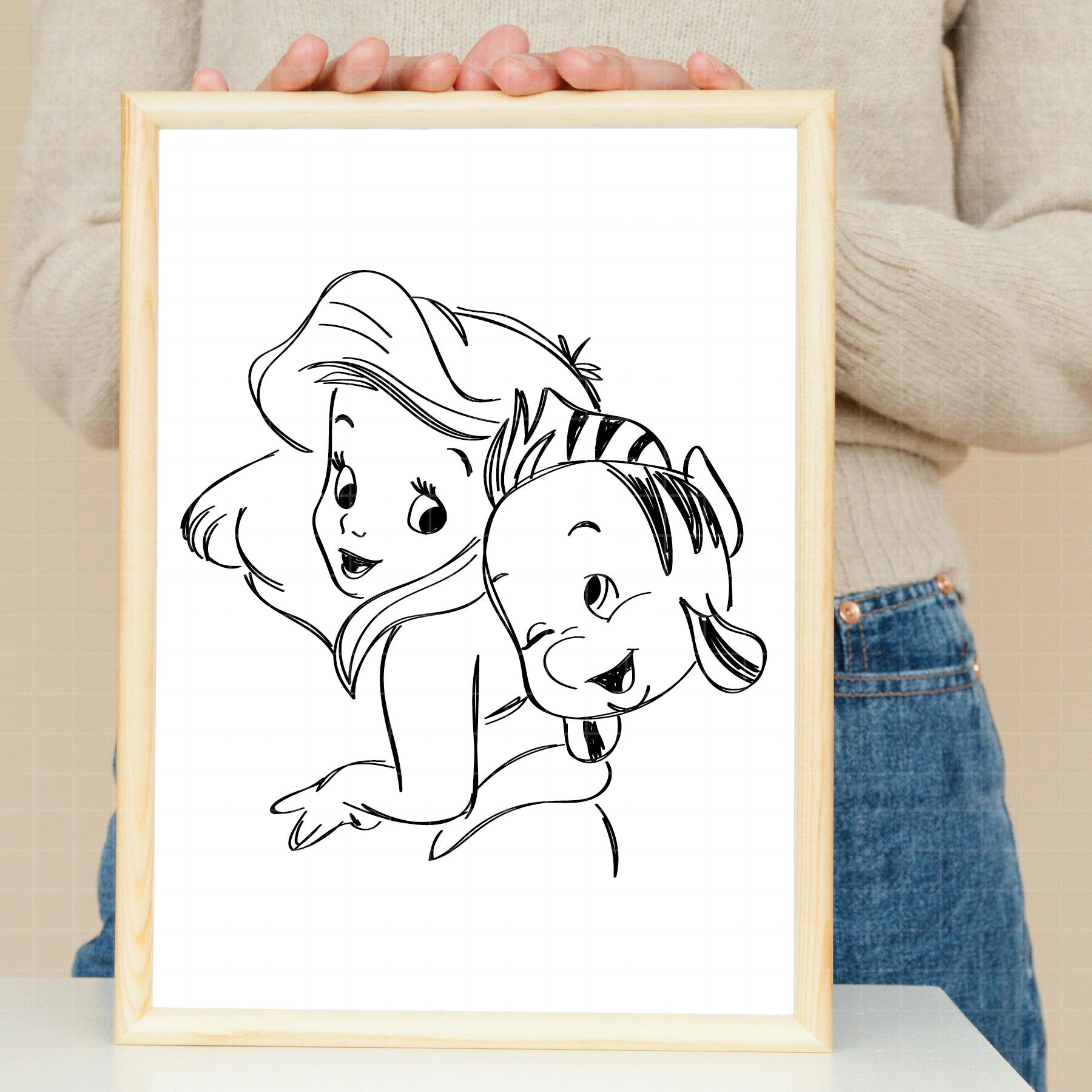 638 - Ariel, the Little Mermaid Line Art SVG, Eps, PNG - Little Mermaid ...