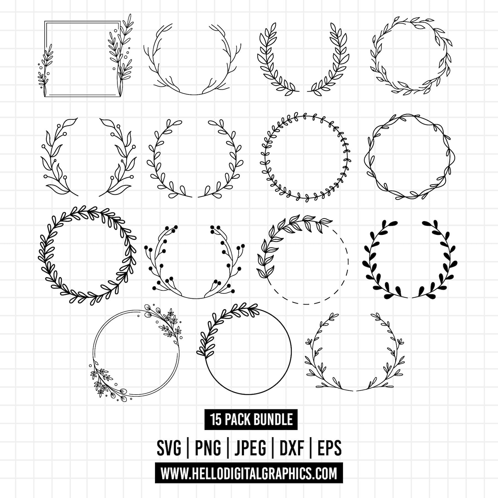 1250 - Wreath SVG Bundle/ Circle Svg Bundle/floral Wreath Svg/wedding ...