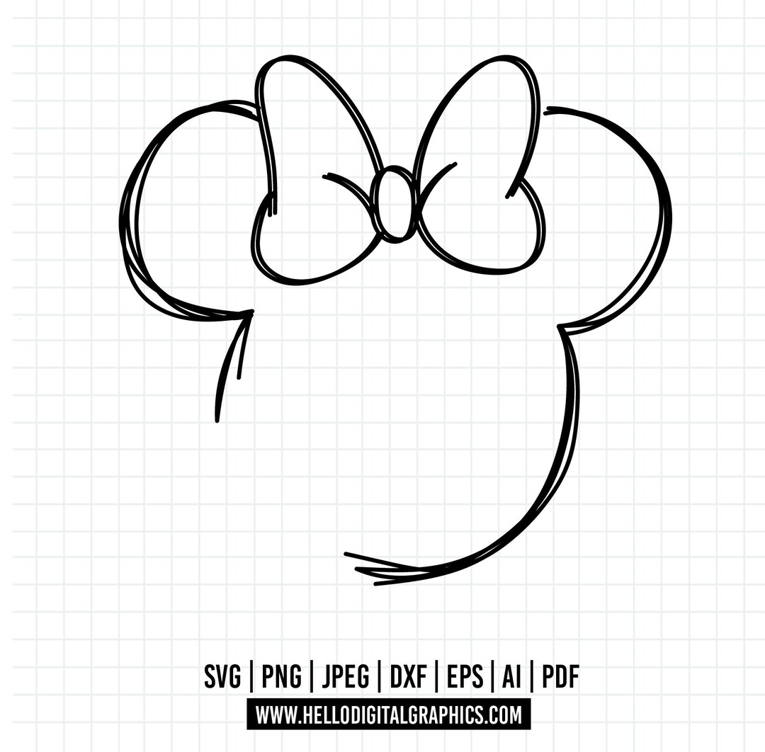 983 - Minniee Head Doodle SVG, EPS, PNG - Minniee Bow Doodle Clipart ...
